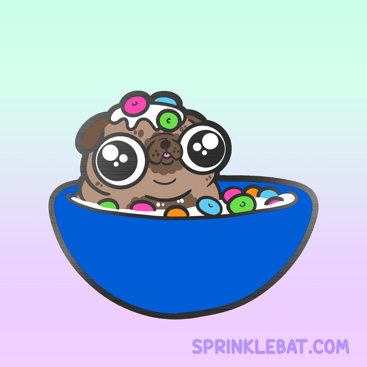 Pug Loops Cereal hard enamel pin – Sprinkle Bat